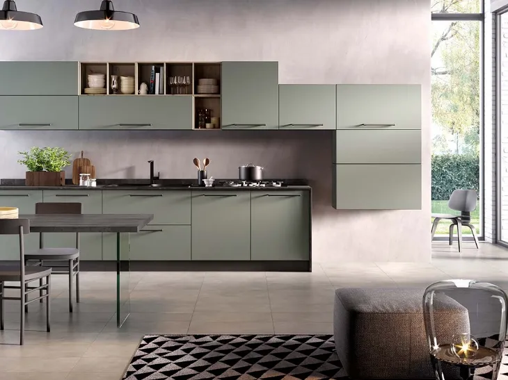 Cucina Moderna Aurora Verde Oliva e Rovere Miele di Evo Cucine